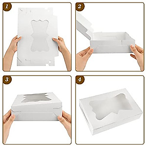 Moretoes 48pcs White Bakery Boxes 12x8x2.5 Inches with 3 Style Window for Pastry, Dessert, Cookies, Muffins, Donuts, Chocolate Covered Strawberries with 4pcs Stickers