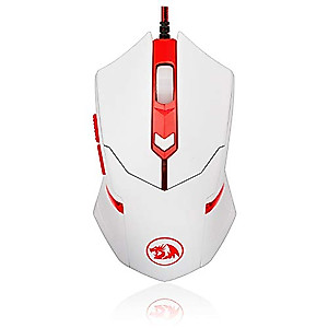 Redragon M601AW Wired 6 Button Gaming Mouse Red LED Backlit Ergonomic Programmable Mouse Centrophorus with Weight Tuning Set 3200 DPI for Windows PC (White)
