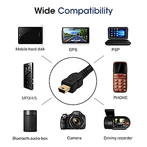 Cmple - 1.5ft Mini USB Cable USB A to Mini B Data Transfer USB Charging Cable 5 Pin Mini USB to USB Male to Male Cable for PC, Laptop, Car Dash Cam, Digital Camera - Black