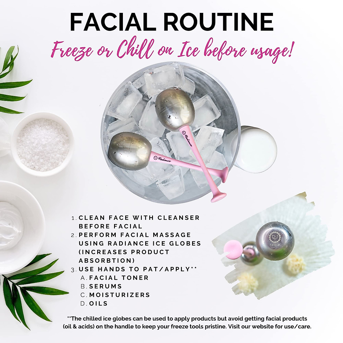 RADIANCE Ice Globes for Facials Skin Care - Cryo Globes, Non Shatter, Face Cooling Cold Stainless Steel, Cryo Freeze Tool Roller for Depuffing Eyes, Face Massage with a Storage Case & Polish Cloth