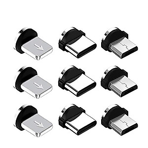 VizGiz 9 Pack Magnetic Phone Cable Adapter Connector Tips Head Plug Micro USB Type C Cord Magnet Charger Adaptor Replacement Tip for iPhone Huawei Samsung iPad Android Mobile Phone