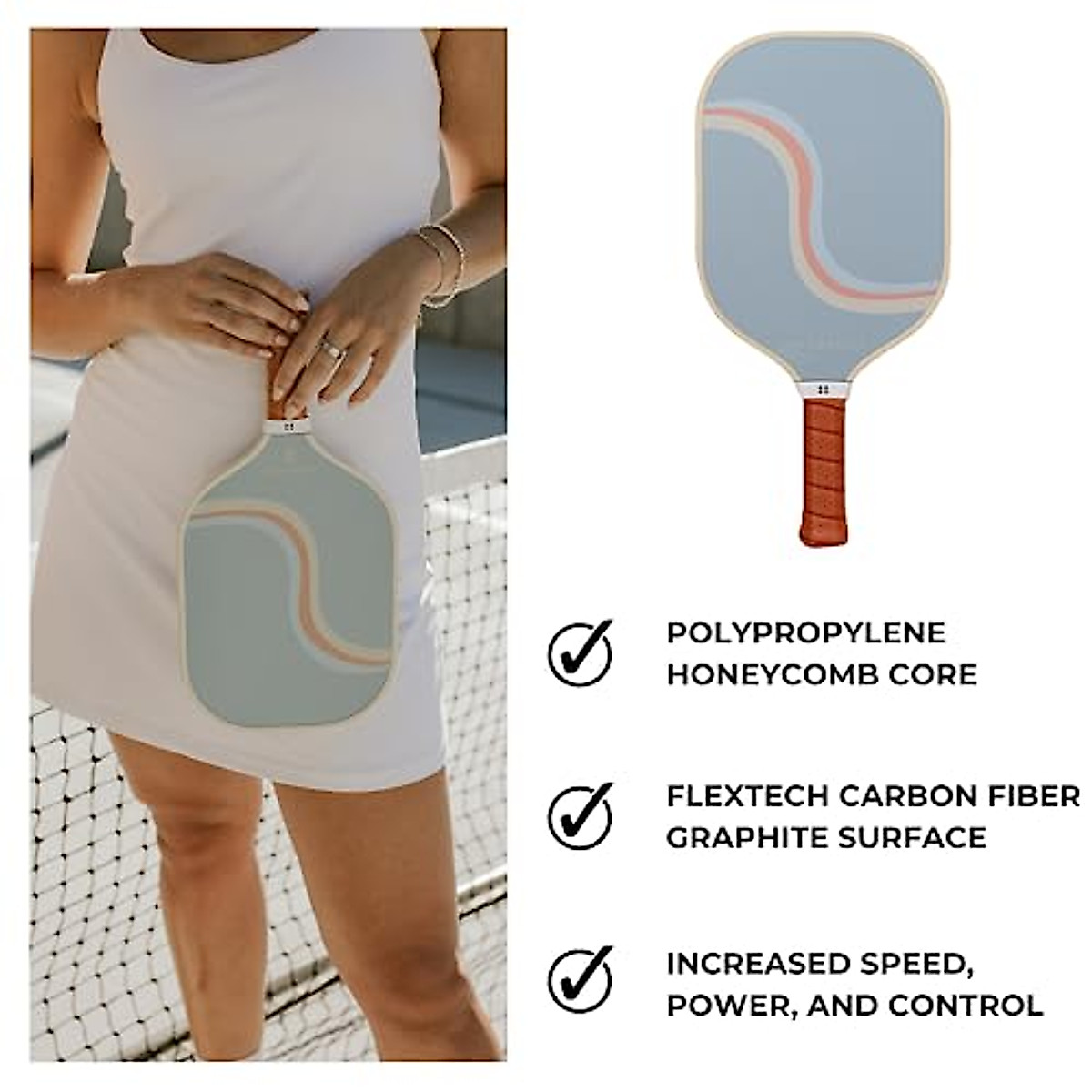 Holbrook Pickleball Paddles - Rewind Design | Performance Series | Carbon Fiber/Graphite Blend Surface | Polypropylene Honeycomb Core | Quality & Design Meet Pickleball