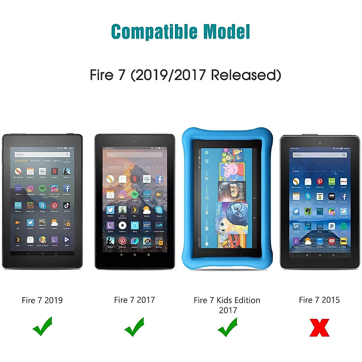 TANTEK [2-Pack Screen Protector for All-New Fire 7 / Fire 7 Kids Edition (9th/7th Gen, 2019/2017 Release),Tempered Glass Film,Ultra Clear,Anti Scratch,Bubble Free