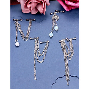 Vsnnsns 16G Cartilage Earrings Tragus Earrings Studs for Women Silver Stainless Steel Chain Dangle Industrial Barbell Stud Earrings Forward Helix Earrings Piercing Jewelry for Women Men 4pcs Silver