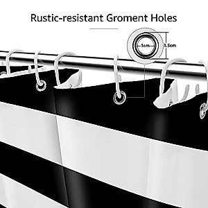 VEGA U Stripe Fabric Shower Curtain for Bathroom, Modern Bath Decor with Hooks, Hotel Quality, 72x72 Inch, Balck and White