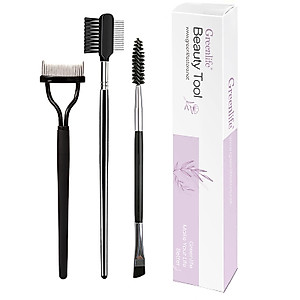 GreenLife 3Pcs Professional Eyelash Comb lash brush Duo Eyelash Brush Curlers Double-Ended Dual Eyebrow Brush Mascara Spoolie Separator Angled Brow Brush Steel Makeup Grooming Tool