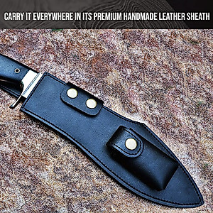 BIGCAT ROAR Handmade D2 Steel Kukri Machete Knife - Bushcraft Fixed Blade Hunting Knife with Sheath and Micarta Handle - 15″ EDC Cutting Knife - Black Horse