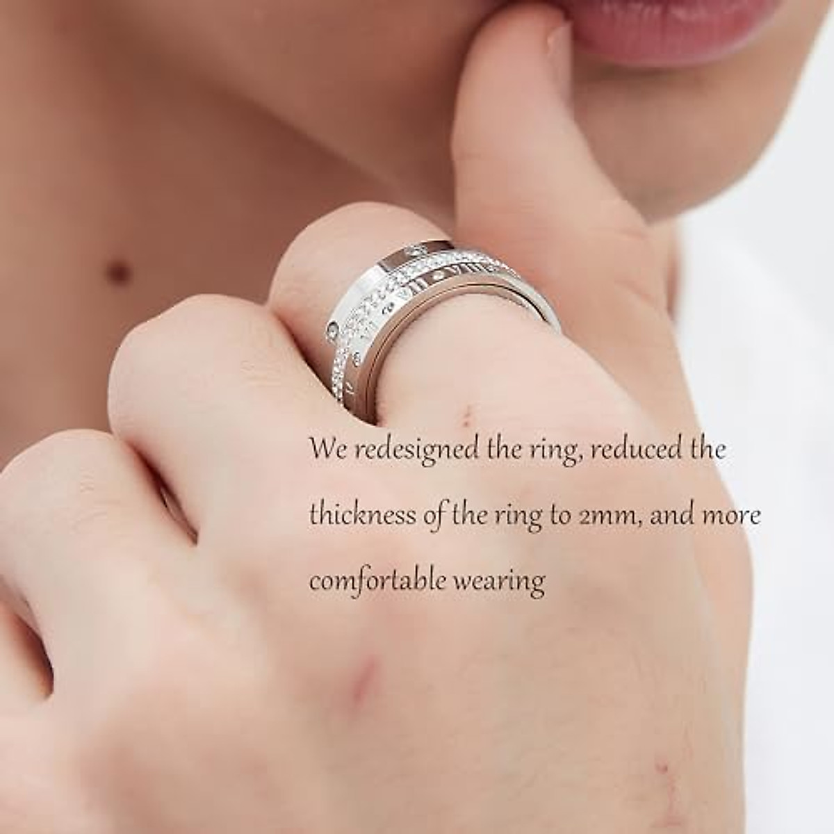 Anxiety Fidget Ring Love Friendship Gold Rings for Women 14K Gold Plated Titanium Steel Dainty Cubic Zirconia Rings Stacking Bands 3 In 1 Spinner Rings for Men Valentines Day Mother's Day Christmas Day Best Gifts (God, 7)