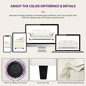 TYBOATLE Sofa Couches for Living Room, Mid-Century Modern Comfy 85" W Loveseat w/ 2 USB Charger & Wide Arms, 3 Seater Cloud Small Couch Sofas for Small Space Apartment Bedroom Office (Chenille Beige)