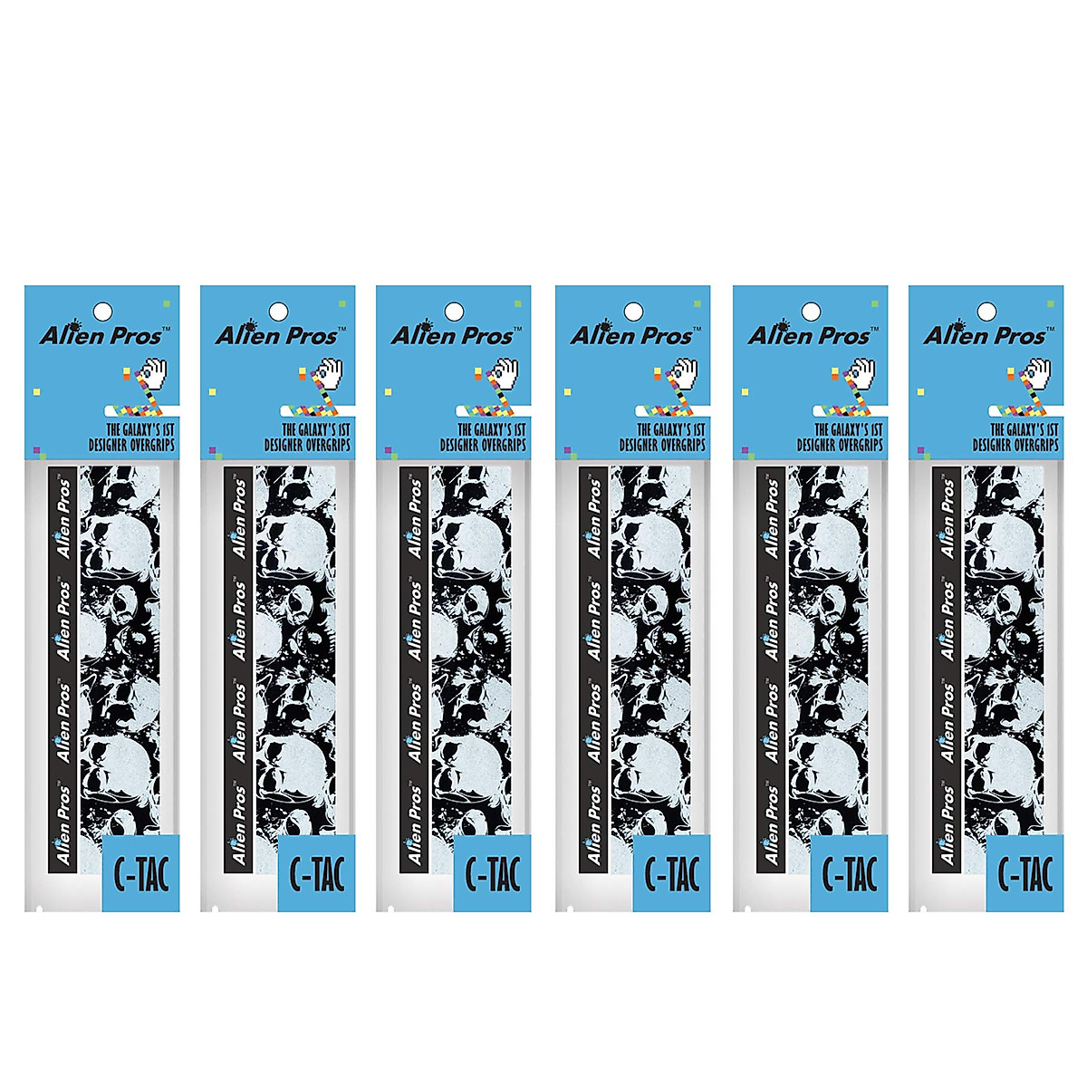 ALIEN PROS Tennis Racket Grip Tape (6 Grips) – Tac Moisture Feel Tennis Grip – Tennis Overgrip Grip Tape Tennis Racket – Wrap Your Racquet for High Performance (6 Grips, Skull)