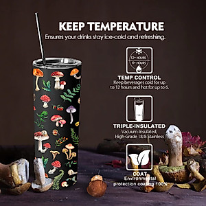 Ceovfoi Mushroom Tumbler with Lid and Straw, Mushroom Lovers Gifts for Women, 20 OZ Mushroom Coffee Tumbler Mug Cup for Women,Mushroom Stuff/Accessories