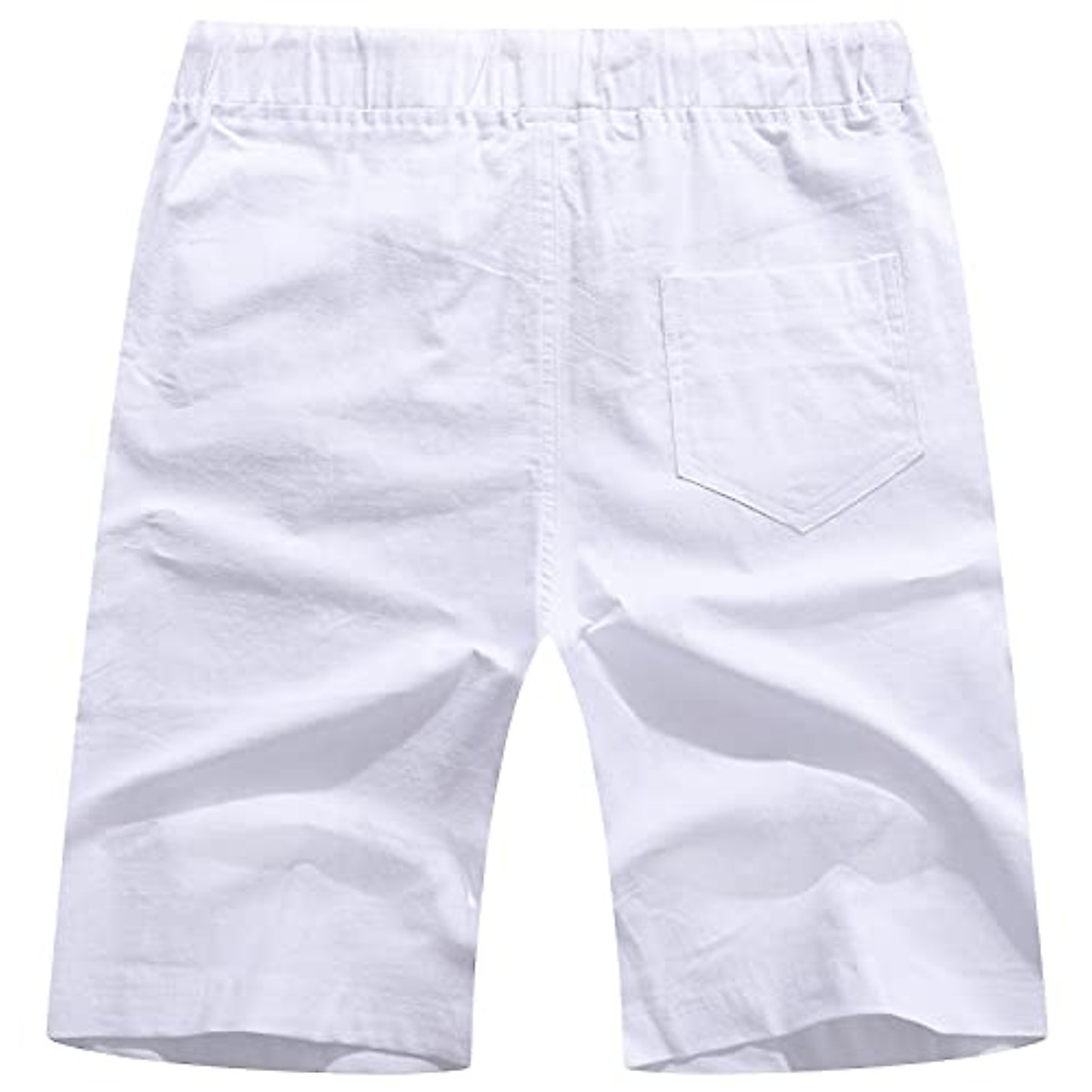 Yuanyi Men's Linen Casual Classic Fit Short Summer Beach Shorts with Elastic Waist and Pockets White XL