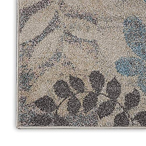 Nourison Tranquil Floral Ivory/Light Blue 2' x 4' Area -Rug, Easy -Cleaning, Non Shedding, Bed Room, Living Room, Dining Room, Kitchen (2x4)