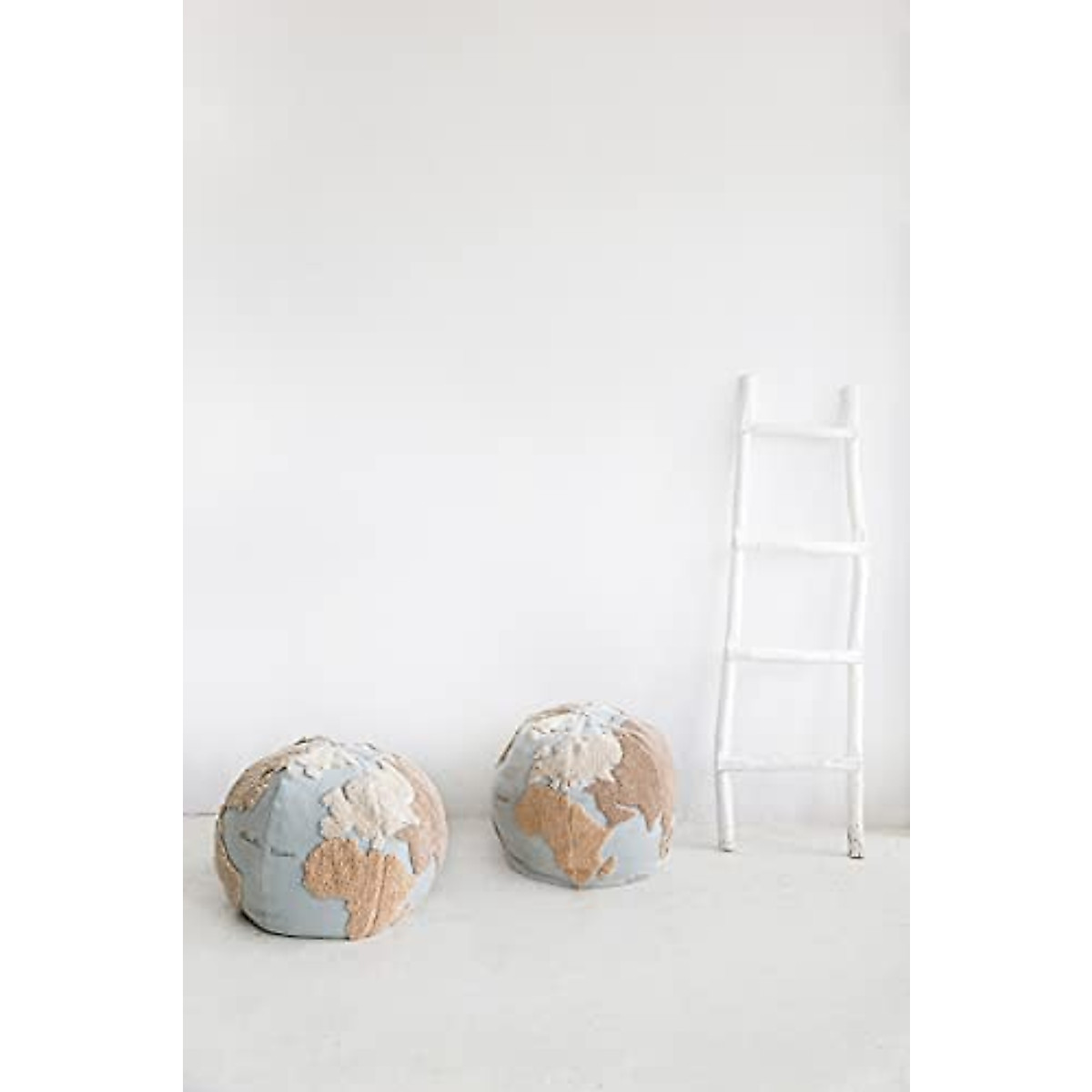 Lorena Canals USA Pouffe World Map, Light Blue, Natural, Linen, Beige, Grey, 1' 5" x Ø1' 8"