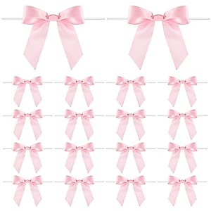 50pcs 3.5" Small Pink Bow Twist Tie Bows Mini Bows Wedding Favor Ribbon Bows for Cookie Candy Bagging Baby Shower Halloween Thanksgiving