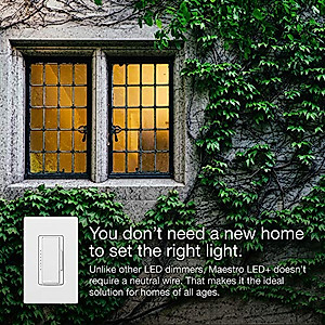 Lutron Maestro LED+ Digital Dimmer Kit for Dimmable LED, Halogen and Incandesent Bulbs | 150-Watt, Multi-Location | MACL-153M-RHW-WH | White
