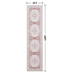 Carvapet Vintage Area Rug Boho Soft Rug Non-Slip and Stain Resistant for Kitchen,Living,bedrooms,hallways,Children's playrooms and Dining Room Carpet Mat(2X10,Pink)