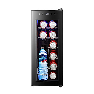 FRIGIDAIRE EFRW1225AMZ EFRW1225 Wine & Beverage Cooler with Curved Glass Door-12 Drinks Fridge, Digital Control, Ideal for Home, DC Rated for Use with Car Cord or AC Adapter, Black, 12-bottle