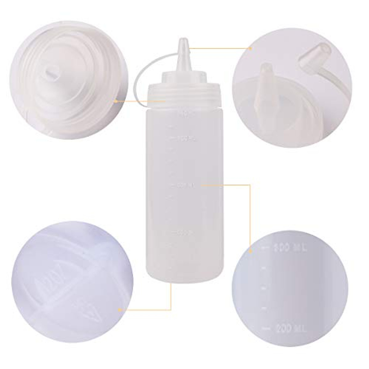 Katfort Squeeze Bottles for Sauces 2 Pack, 12 Ounce Plastic Dressing Squirt Bottles Ketchup Bottles with Cap Lids and Funnel, Condiment Bottles for Liquids BBQ Dressing Pancake Art Dispenser