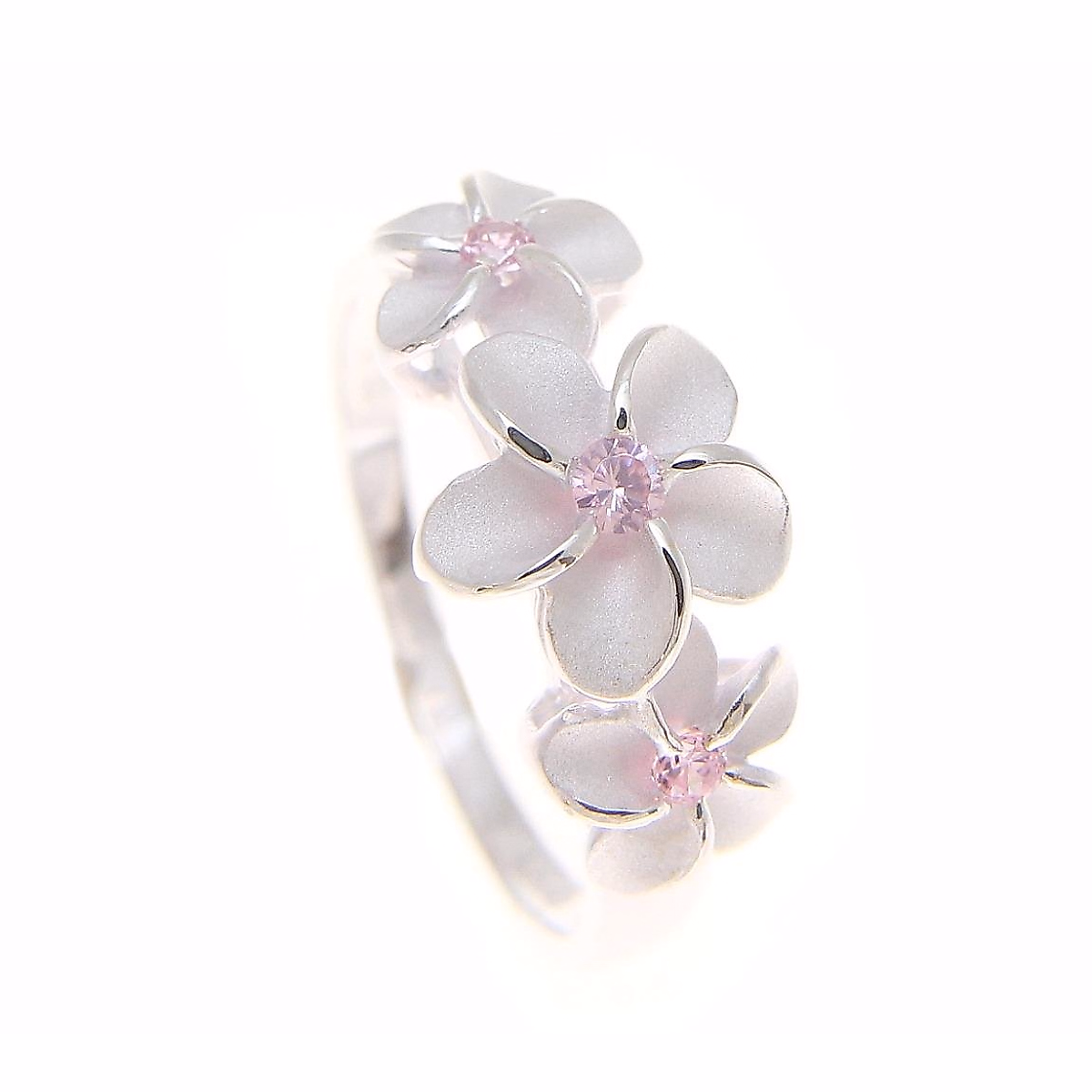 Arthur's Jewelry Sterling silver 925 3 Hawaiian plumeria flower ring pink cz size 10