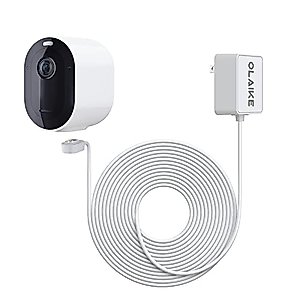 OLAIKE 16ft/5m Indoor Outdoor Weatherproof Magnetic Charging Cable for Arlo Pro 3/Pro 4/Ultra/Ultra 2,with Power Adapter Continuously Charging,NOT Compatible with Arlo Pro 3 Floodlight,White
