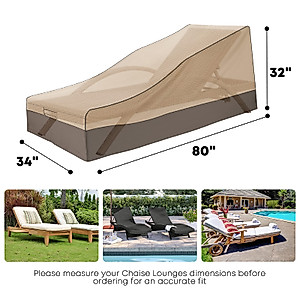 PatioGem Chaise Lounge Cover Outdoor Waterproof, Fade Resistant Lounge Chair Covers Waterproof Outdoor, Lounge Chair Cover, Durable&Thickened Chaise Lounge Cover of 600D Fabric, 80”Lx34”Wx32”H