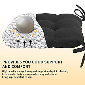 Detiblue Kitchen Counter Barstool Cushions Set of 2, 14"x14" Dinning Chair Cushions with Ties, Tufted Bar Stool Cushions for Indoor Dining Chair, Kitchen Stools, Barstools - Black