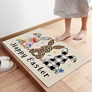 Easter Bunny Doormat - Happy Easter Rabbit Farmhouse Indoor Doormat Seasonal Spring Easter Holiday Floor Mat Low-Profile Rug for Home Office 20" x 31.5"