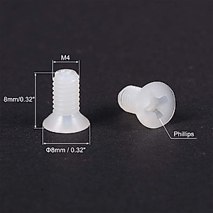 uxcell M4x8mm Threaded Nylon Screws, Phillips Cross Flat Head Machine Screws Bolts, 100Pcs