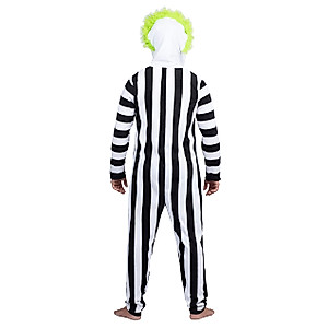 Prestigez BeetleJuice Mens Hooded Onesie Pajama Costume Union Suit, Size Medium