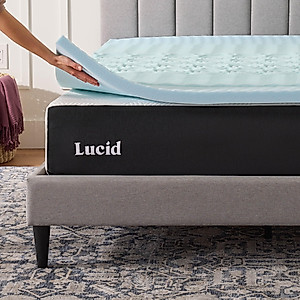 Lucid 2 Inch Mattress Topper Queen - Memory Foam Mattress Topper Queen - 5 Zone Gel Infusion - CertiPur Certified Foam