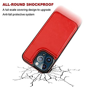 ONETOP Compatible with iPhone 13 Pro Max Wallet Case with Card Holder,PU Leather Kickstand Card Slots Case, Double Magnetic Clasp and Durable Shockproof Cover 6.7 Inch(Red)
