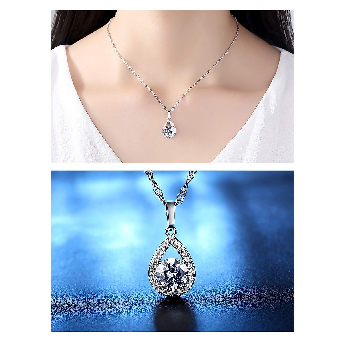 Ruzzykea Women Wedding Bridesmaid Jewelry Set Zirconia Teardrop Dangle Hoop Earrings Necklace Set for Bride Prom Party