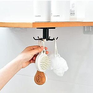 Beecora Spinning Storage Hook Organizer -Under Cabinet or Shelf 6 Hooks-in-One Adhesive Hangers for Hanging Kitchen Utensil Holder Jewelry Closet Keys Home Office Kids Bath Room [1PK BLK]