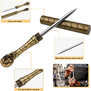 JINBAZO Ice Pick with Safety Cover, Pick Tool for Breaking Ice, Non-slip Antiskid Handle for Kitchen, Bars, Bartender, Camping (Bronze)