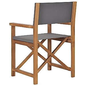 vidaXL Director's Chair, Made with Solid Teak Wood in Gray Finish, Foldable, Indoor, Outdoor, Lightweight Portable Balcony and Garden Furniture, Easy Assembly Required