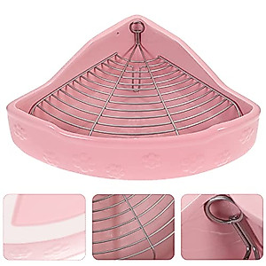 VILLCASE Rabbit Litter Tray, Rabbit Litter Box Ceramic Hamster Toilet Pet Potty Training Corner Cage Box Accessory for Rabbit Guinea Pig Chinchilla Small Animal, 12.97X9.43X3.93inch (Pink)