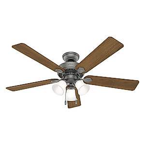 Hunter Fan Company, 50894, 52 inch Swanson Matte Silver Ceiling Fan with LED Light Kit and Pull Chain