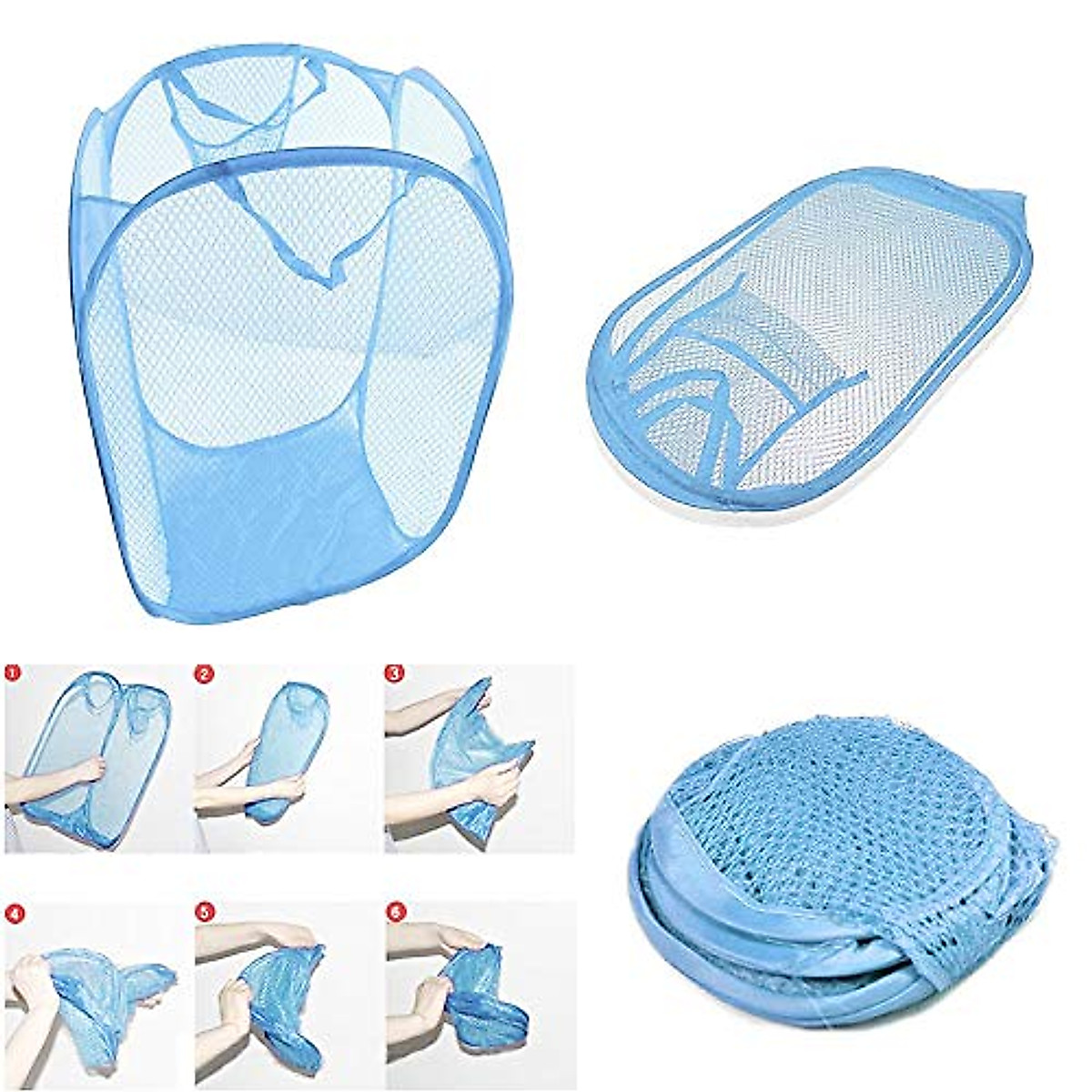 RZJZGZ Foldable Pop-Up Mesh Laundry Hamper with Side Pocket Clothes Laundry Basket Storage Bag with Carry Handles for Dirty Clothes (2 Pack)