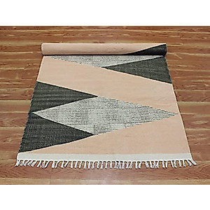 Casavani Indian Handmade Cotton Dhurrie Geometric Green & Beige Area Rug Boho Kilim Flat Weave Rug Indoor Hall Room Decor Carpet Throw Rugs for Bedroom Living Room Bathroom Balcony 12x12 Feet Square