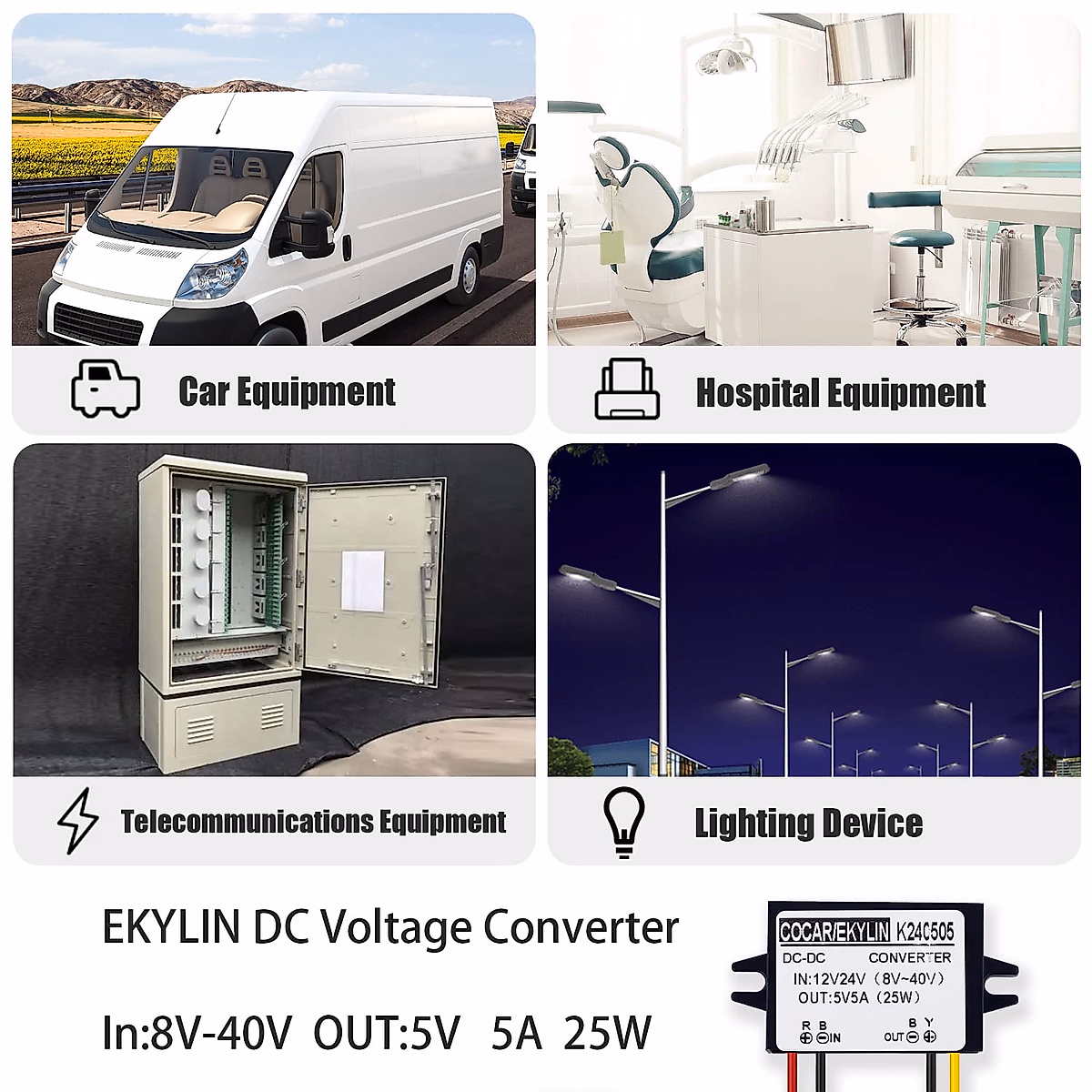 DC 12v 24v to 5v Step Down Converter Regulator 5A 25W Power Adapter Reducer for Car Electronics Truck Vehicle Boat Solar System (Accept DC 8-40V Inputs)