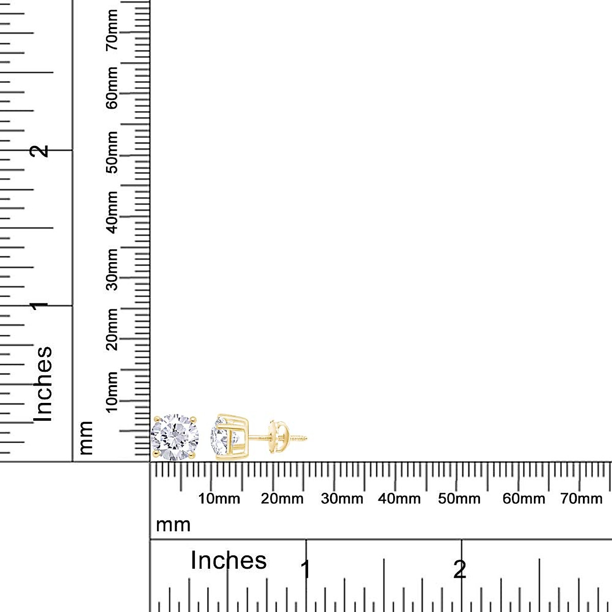 SAVEARTH DIAMONDS 4 Carat Round Cut Lab Created Moissanite Diamond 4-Prong Solitaire Screw Back Stud Earrings In 18K Yellow Gold Over Sterling Silver (D Color, VVS1 Clarity, 4.00 Cttw)