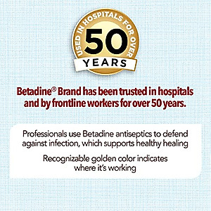 Betadine Antiseptic Liquid First Aid Solution, Povidone-iodine 10%, Infection Protection, Kills Germs In Minor Cuts Scrapes And Burns, No Sting Promise, No Alcohol or Hydrogen Peroxide, 8 FL OZ