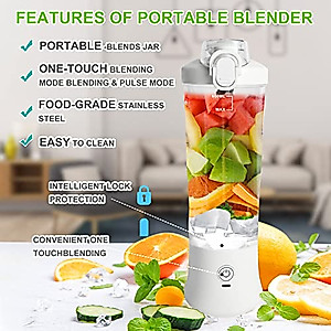Portable Blender for Shakes and Smoothies, 22 Oz Portable Blender Usb Rechargeable, Mini Blender Portable, Waterproof Blender,240watts, with 6 Ultra-Sharp Blades for Travel, Office & Sports (White)