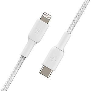 Belkin BoostCharge Nylon Braided USB C to Lightning Cable 6.6ft/2M - MFi Certified 18W Power Delivery iPhone Charger Cord - Apple Charger USB C Cable - Fast Charging for iPhone 14, iPhone 13 - White