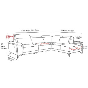 Valencia Pista Geniune Leather Reclining Sectional Sofa with Right Hand Chaise -| Power Recliner Chair, Nappa 11000 Leather | L Shaped Couch for Living Room Furniture, Cloudy Grey