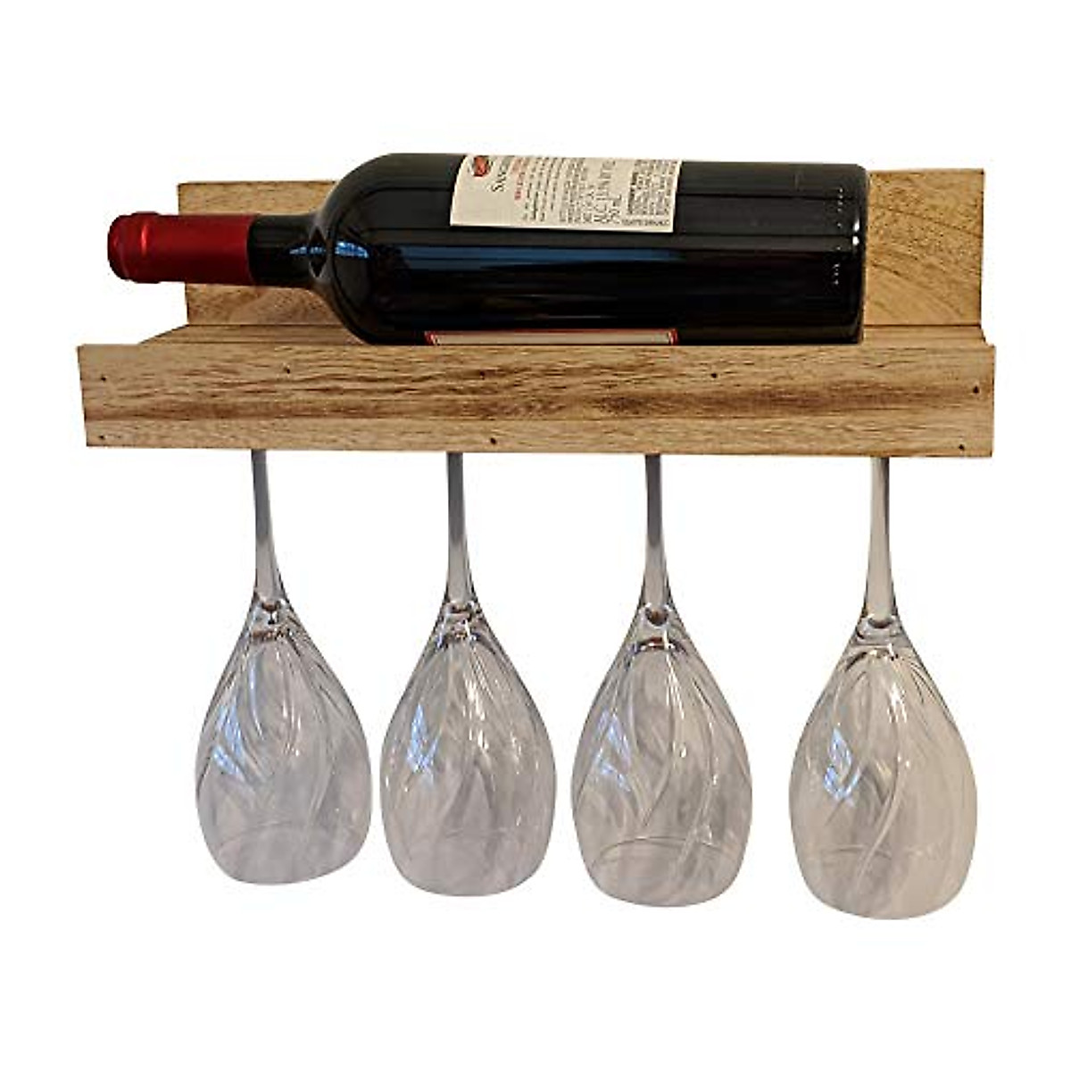 Gianna's Home Rustic Farmhouse Country Distressed Wood Wall Mounted Wine Rack with Glass Holder (Torched Wood)