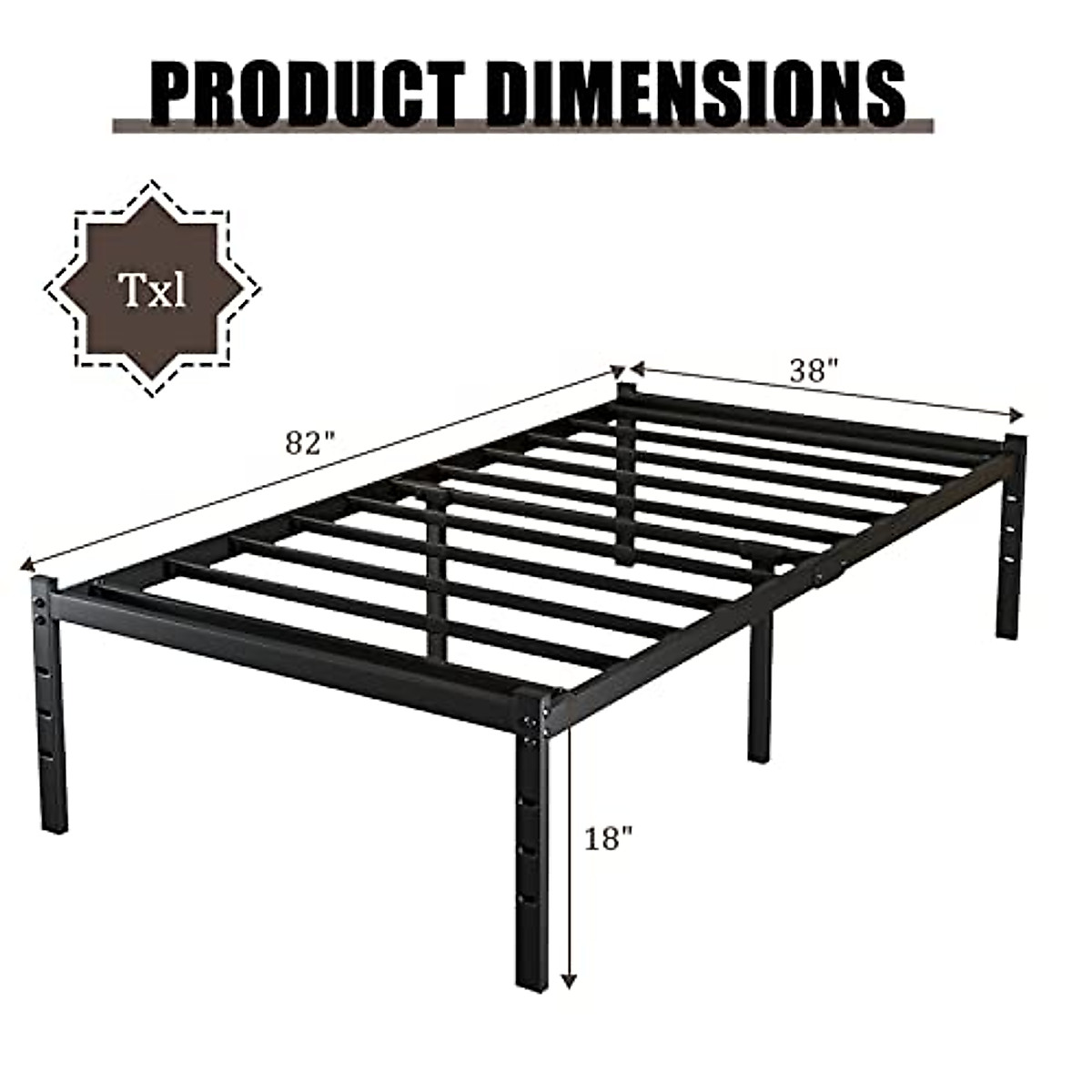 Twin XL Size Bed Frame/ 18 Inch High Heavy Duty Steel Slat Platform Bed Base/Mattress Foundation/Anti-Slip/Noise Free/Easy Assembly/No Box Spring Needed/Black