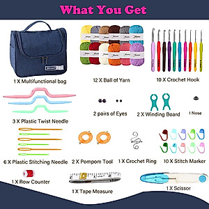 Yarniss Crochet Kits for Beginners, All in One Crochet Kits with 840 Yards Crochet Yarn, 10 Size Ergonomic Crochet Hooks 2.0mm~6.5mm
