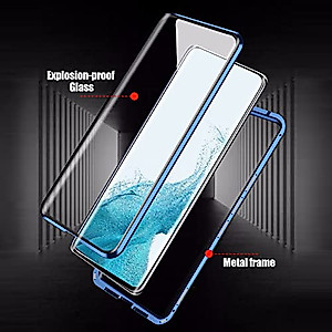 Magnetic Case for Samsung Galaxy S23 Ultra with Safety Lock, Magnetic Tempered Glass Double-Sided Phone Case, Anti-Scratch Support Wireless Charger Clear Magnetic Case for Galaxy S23 Ultra 5G 6.8''